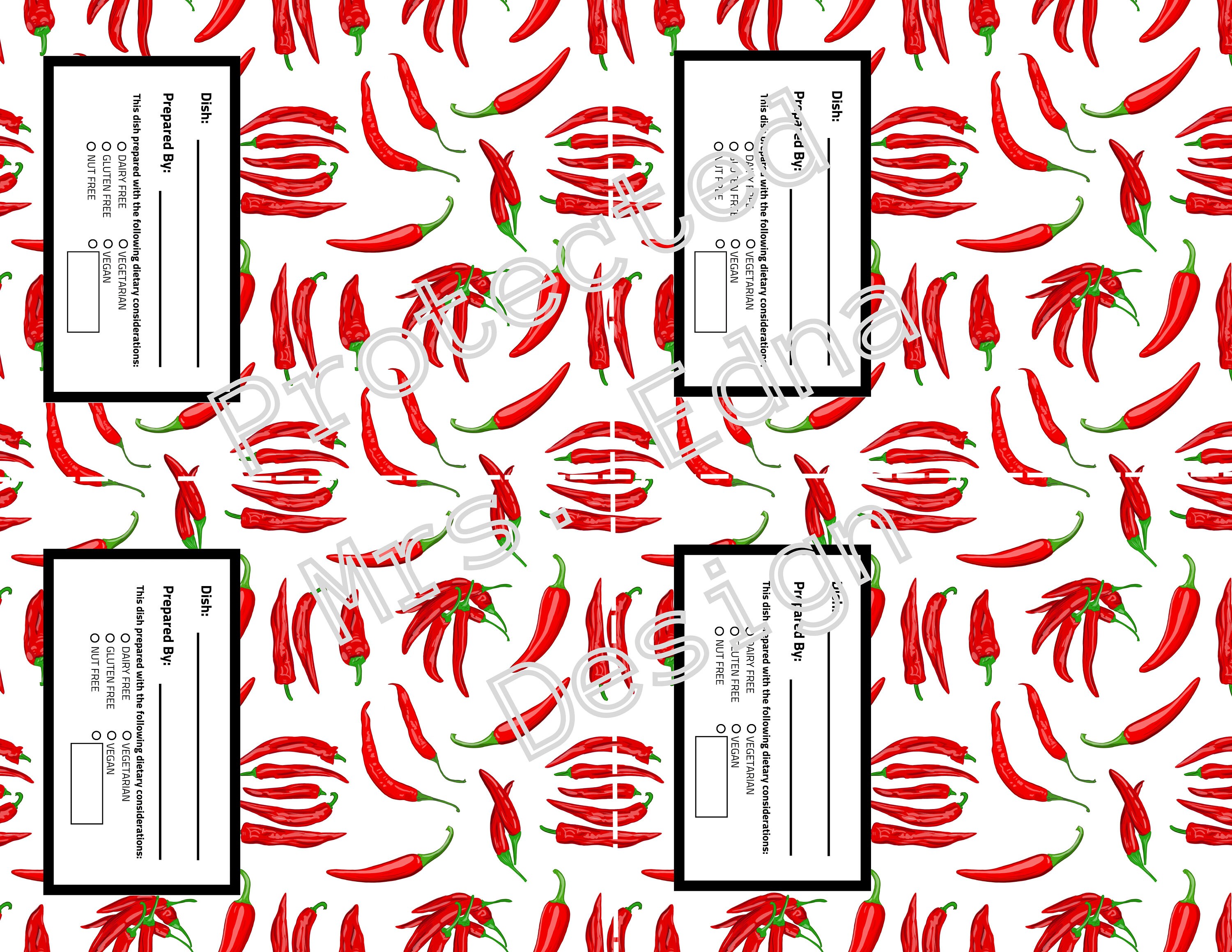 Chili Pepper Dietary Cards potluck, Bake Sale, Meal Share Digital File ...