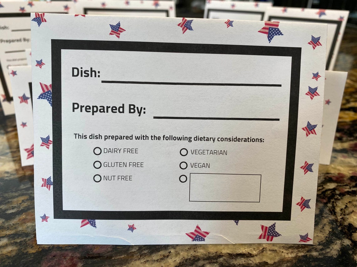 4th of July America Patriotic Independence Day Dietary Cards (potluck ...