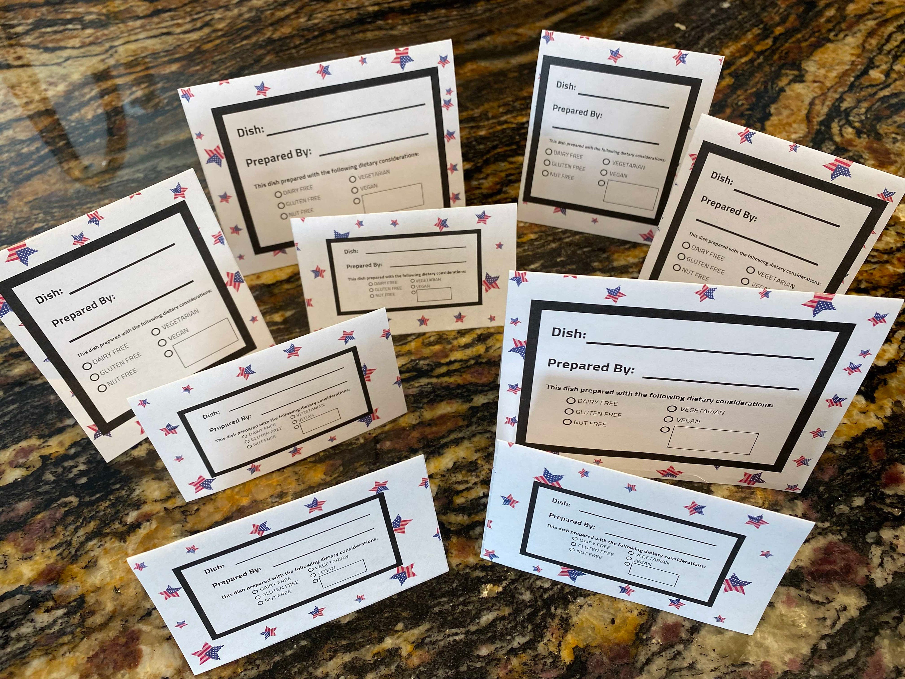 4th of July America Patriotic Independence Day Dietary Cards (potluck ...