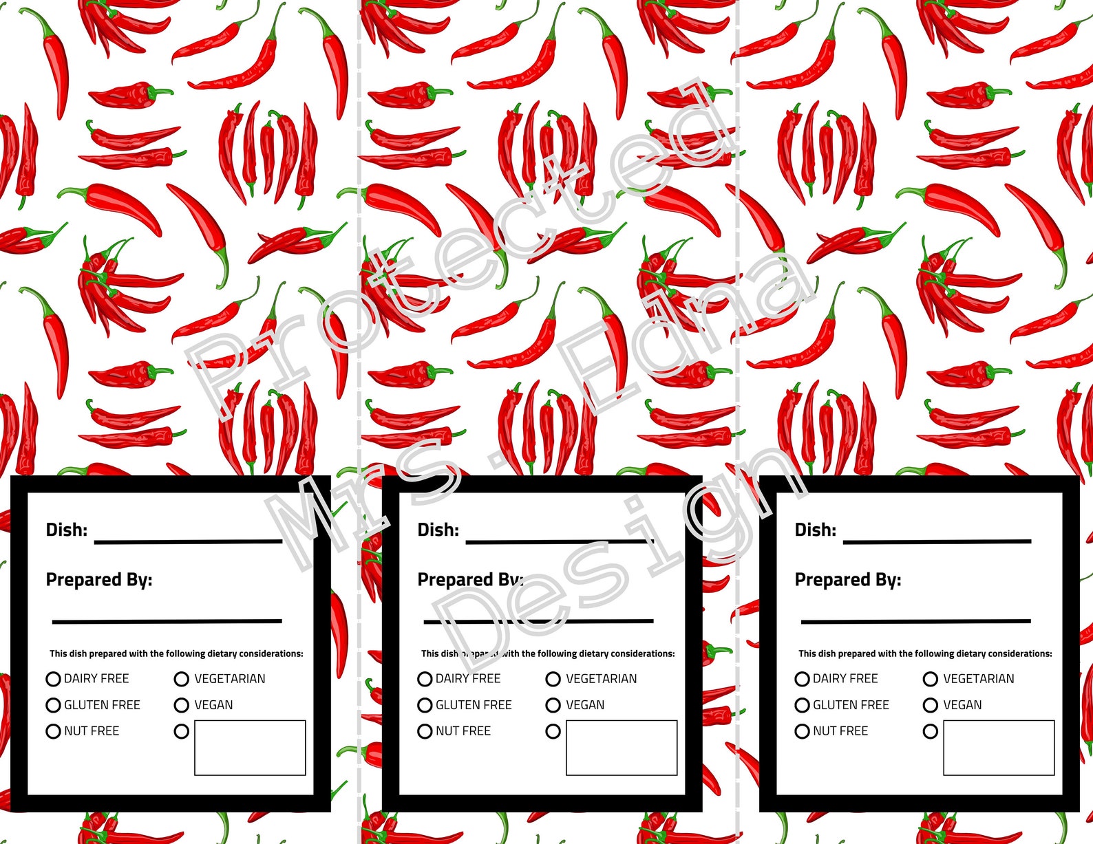Chili Pepper Dietary Cards (potluck, Bake Sale, Meal Share) - Digital ...