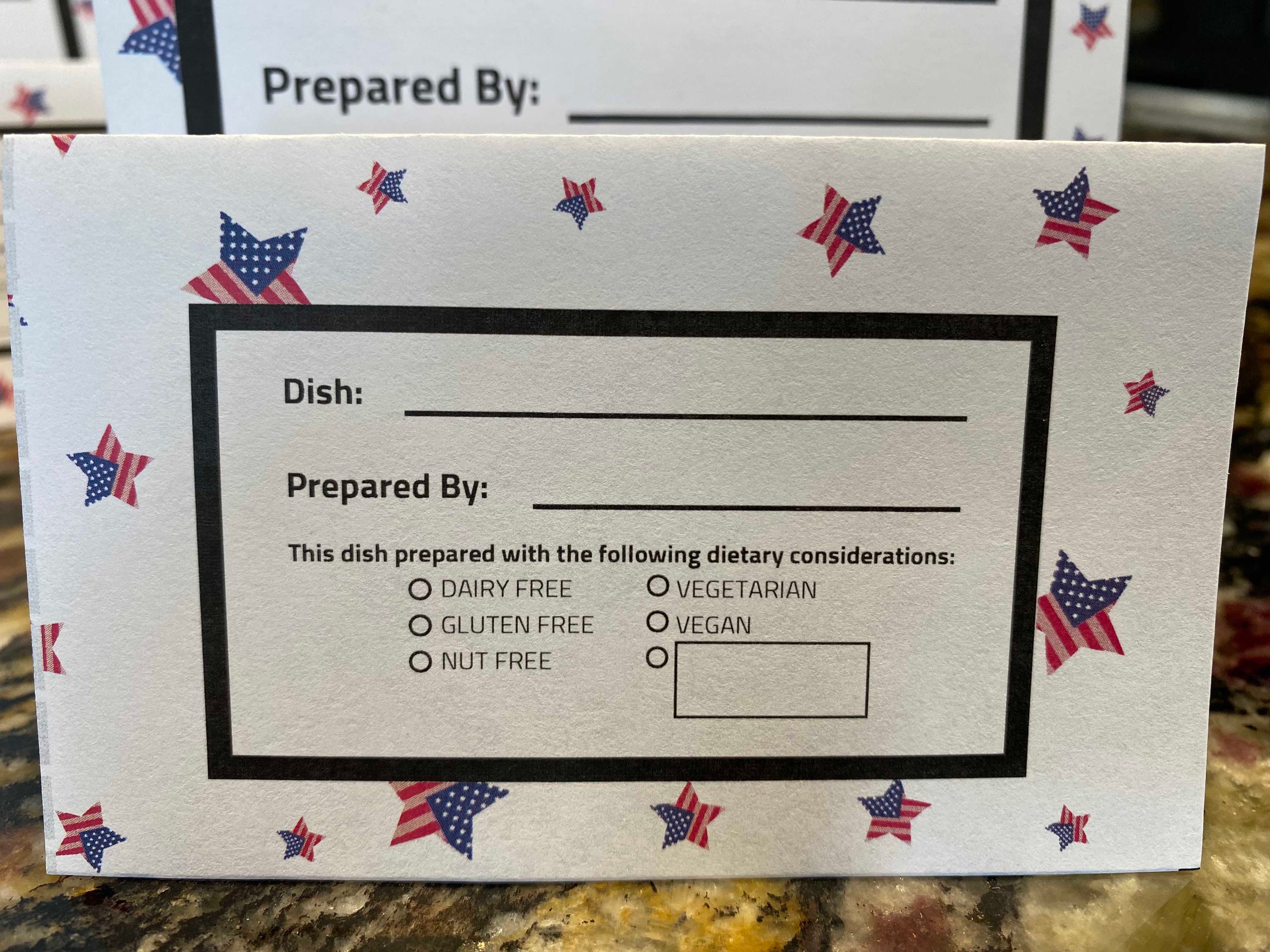 4th of July America Patriotic Independence Day Dietary Cards (potluck ...
