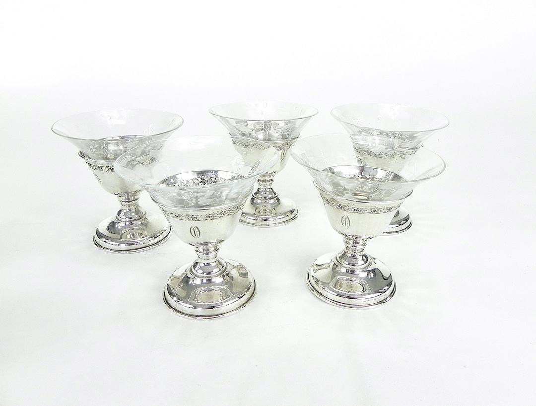 Birks Sterling & Glass Dessert Coupes Fancy Elegant Sherbert or Fruit ...
