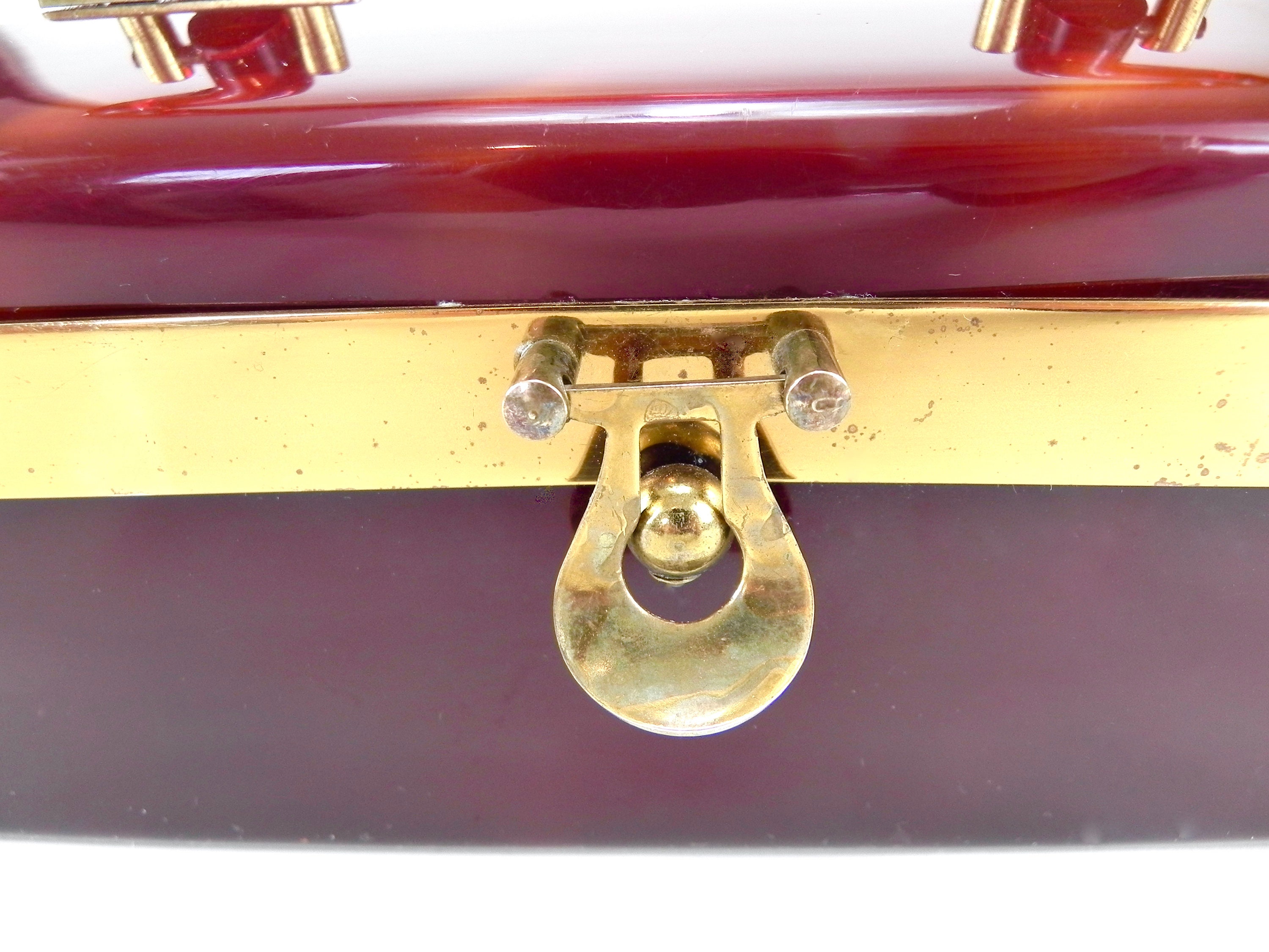 50s Bakelite & Lucite Box Purse | Top Handle Burgundy Handbag With ...