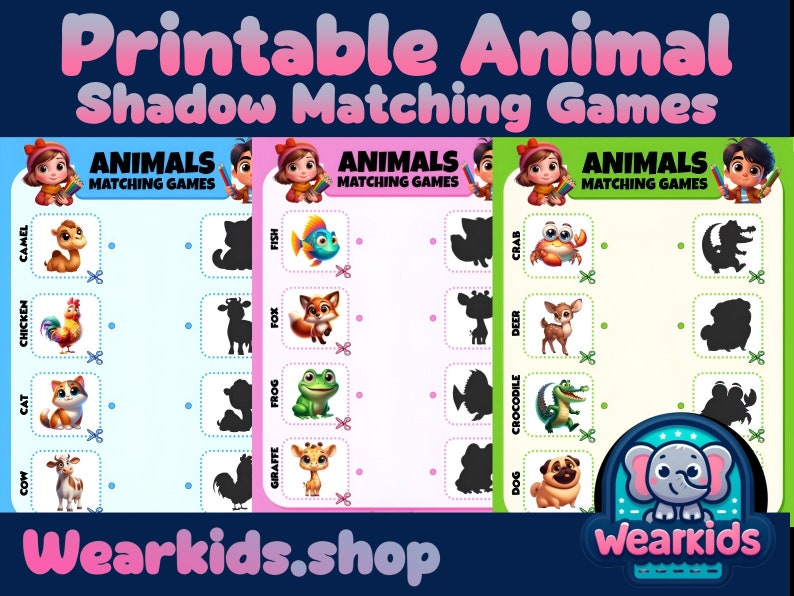 Printable Animal Matching Activity, Digital Download, Activity for ...