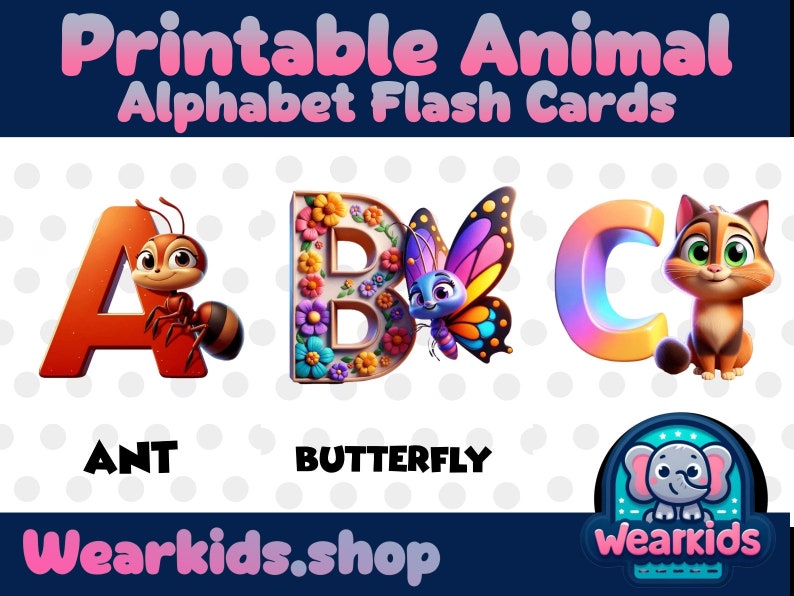 Printable Animal Alphabet Flash Cards, Montessori, Toddlers Preschool ...