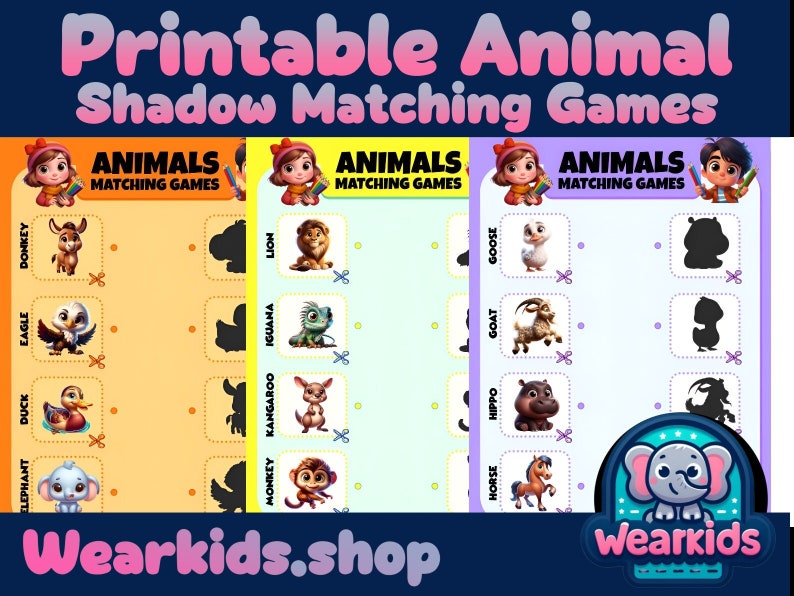 Printable Animal Matching Activity, Digital Download, Activity for ...