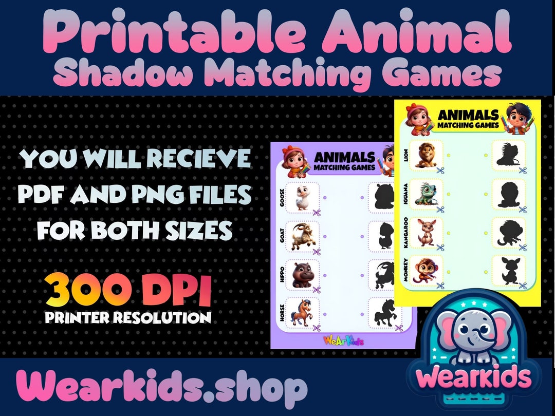 Printable Animal Matching Activity, Digital Download, Activity for ...