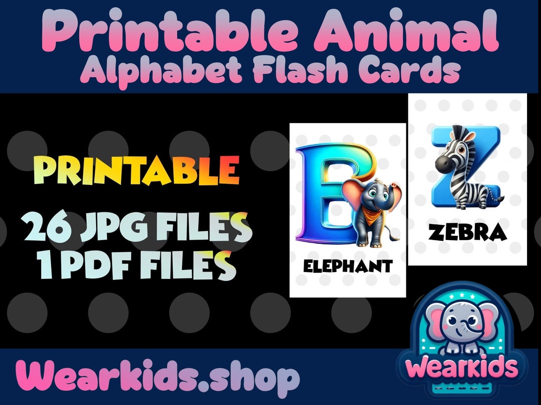 Printable Animal Alphabet Flash Cards, Montessori, Toddlers Preschool ...