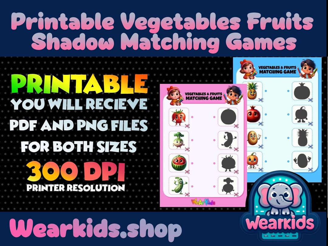 Printable Vegetable and Fruits Matching Activity, Digital Download ...