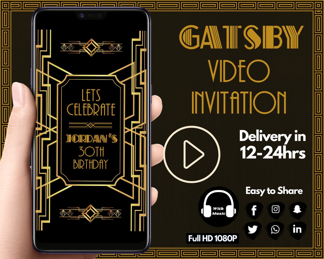 Great Gatsby Party Video Invitation, Gatsby Video Invitation, Golden ...