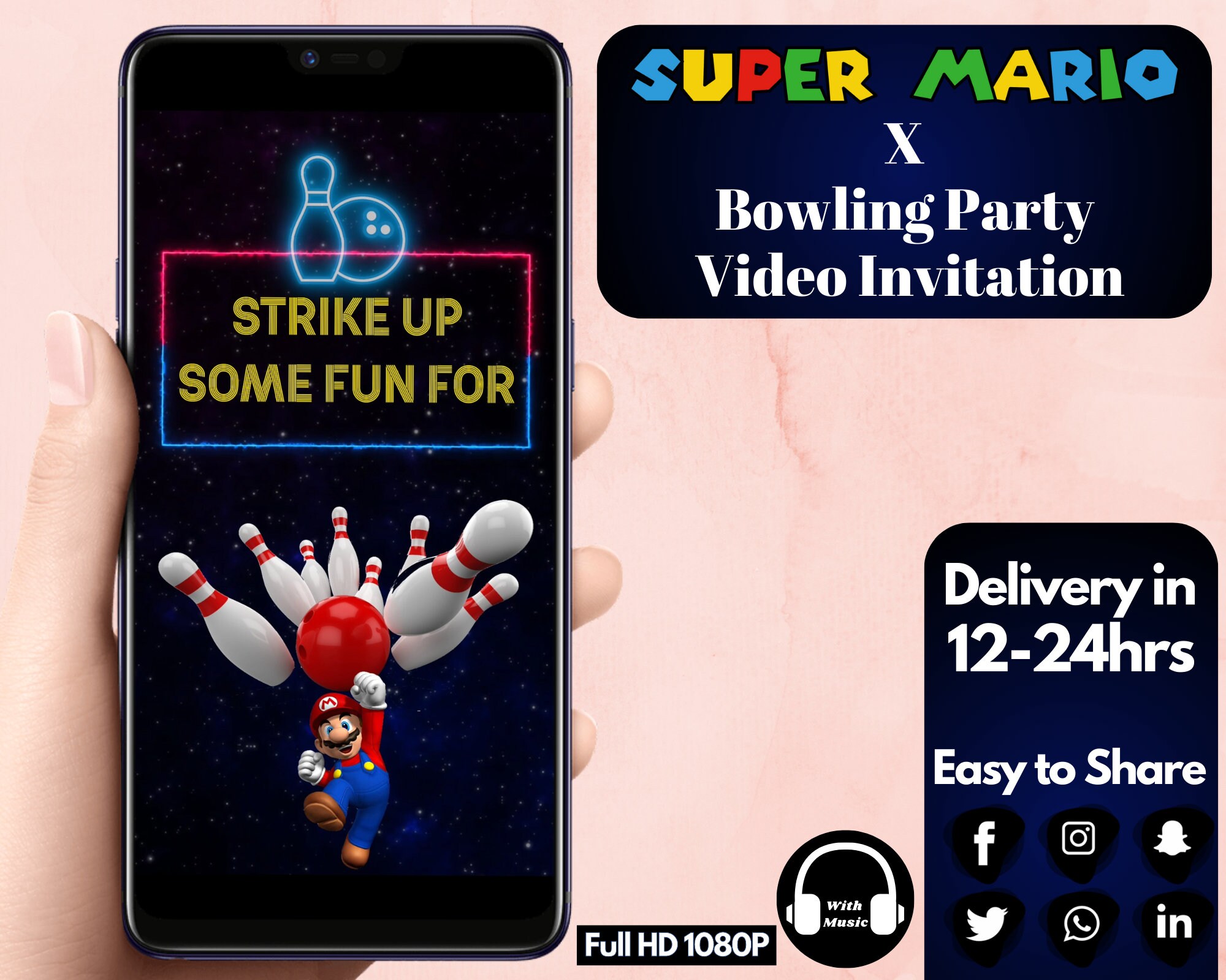 Super Mario X Bowling Birthday Video Invitation, Mario Bowling Theme ...