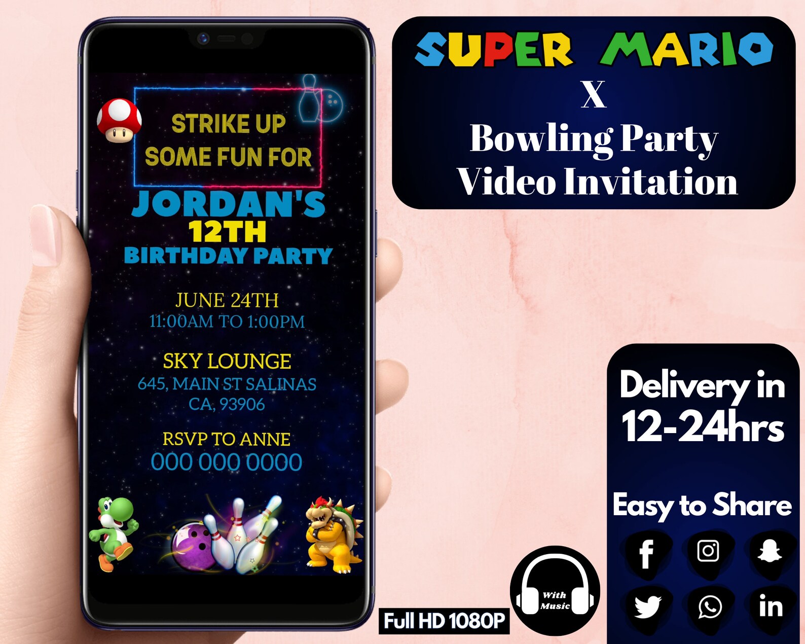 Super Mario X Bowling Birthday Video Invitation, Mario Bowling Theme ...