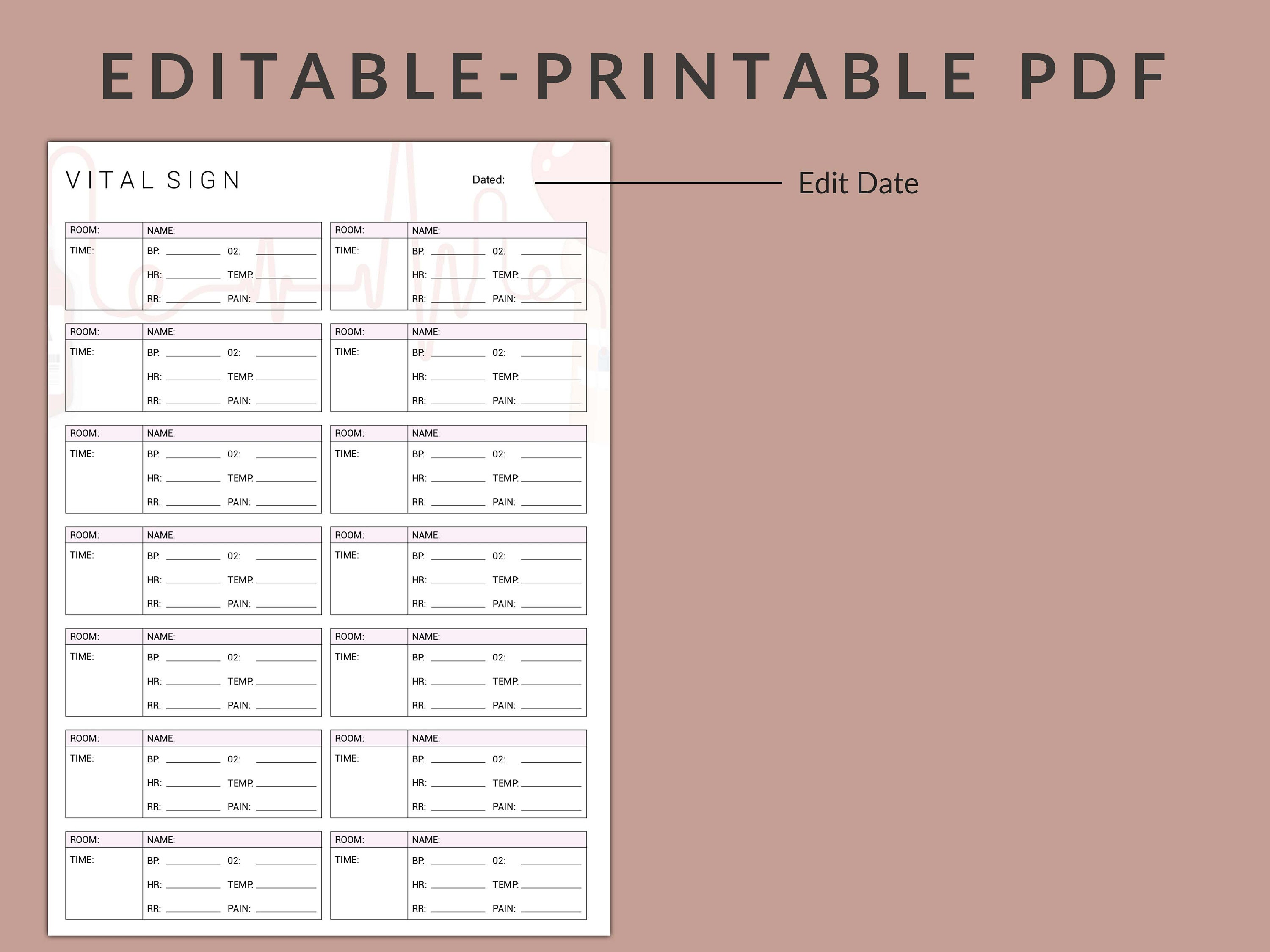 Editable and Printable Vital Sign Chart Vital Sign Log Vital - Etsy Finland