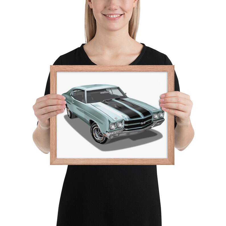 Classic 1970 Chevrolet Chevelle Illustrated Matte Paper Print Framed ...