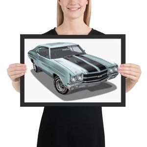 Classic 1970 Chevrolet Chevelle Illustrated Matte Paper Print Framed ...