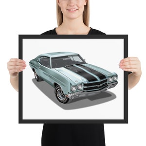 Classic 1970 Chevrolet Chevelle Illustrated Matte Paper Print Framed ...