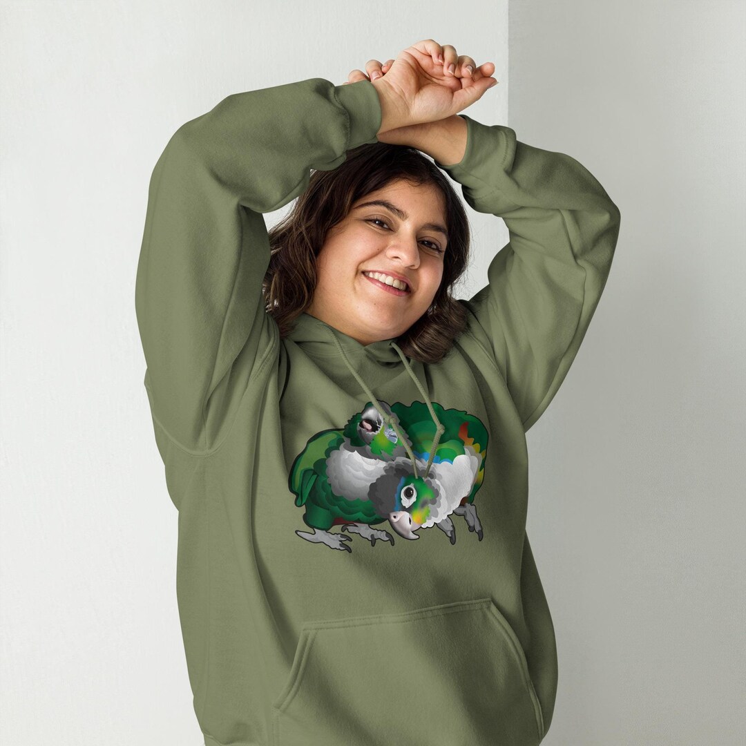 Parrot Illustration Green Cheek Conure Cuddles Unisex Hoodie Print Both ...