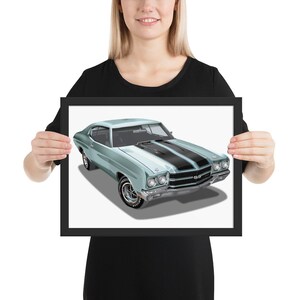 Classic 1970 Chevrolet Chevelle Illustrated Matte Paper Print Framed ...