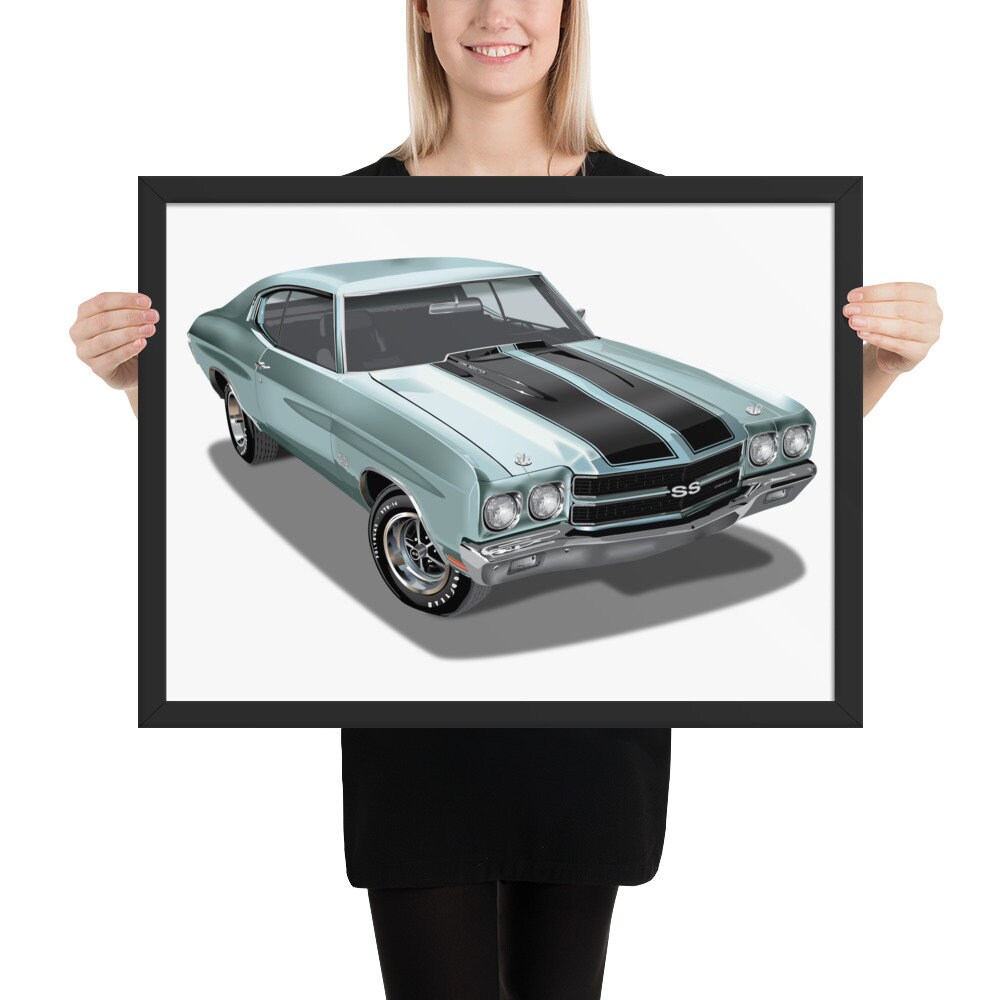 Classic 1970 Chevrolet Chevelle Illustrated Matte Paper Print Framed ...
