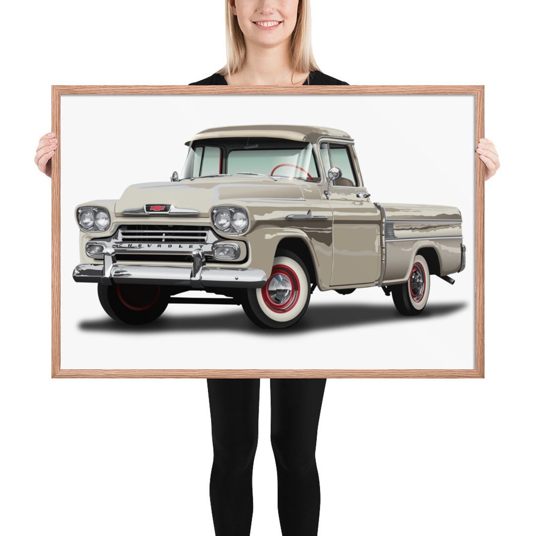 Cream on Red 1955 Chevy Cameo Vintage Pickup Truck Illustrated Print ...