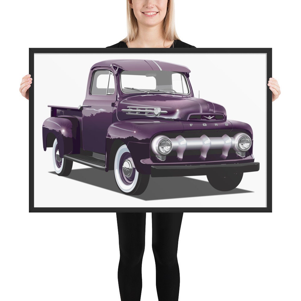 1952 Ford F100 Classic Pickup Illustrated Matte Paper Print Framed ...