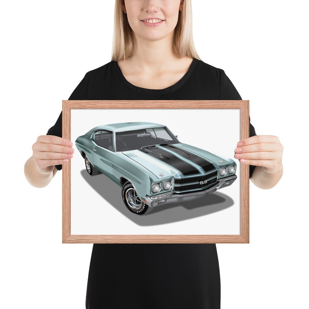 Classic 1970 Chevrolet Chevelle Illustrated Matte Paper Print Framed ...