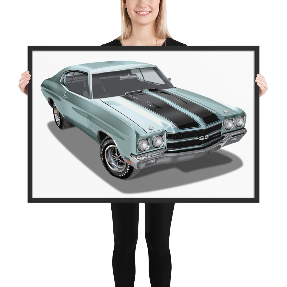 Classic 1970 Chevrolet Chevelle Illustrated Matte Paper Print Framed ...