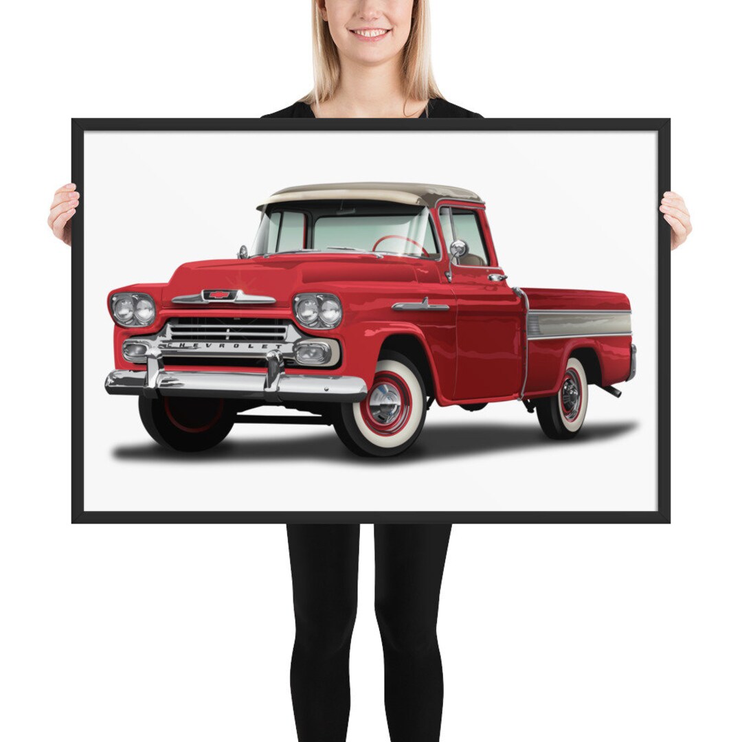 1955 Chevy Cameo Red With Cream Trim Illustrated Print Framed Poster - Etsy