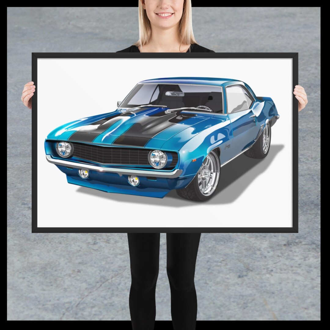 Classic 1969 Chevy Camaro Illustration Framed Poster - Etsy