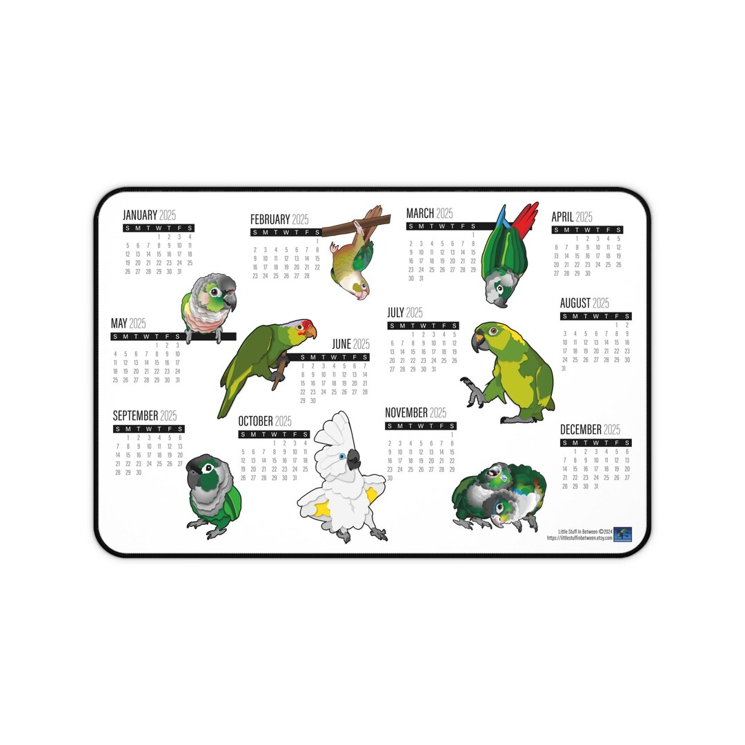 18 X 12 Inch Illustrated Cute Parrots 2025 Calendar Computer Desk Mat ...