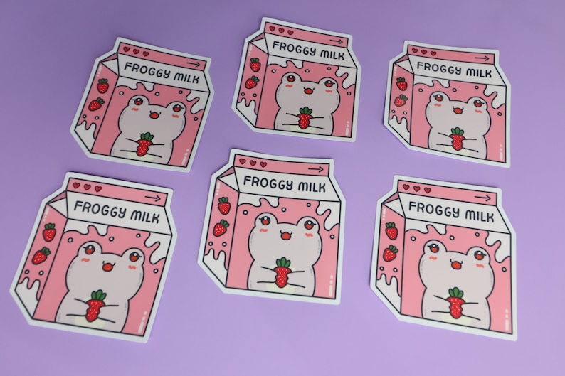 Kawaii Milk Sticker Strawberry Milk Frog Sticker Flavored Milk Sticker ...