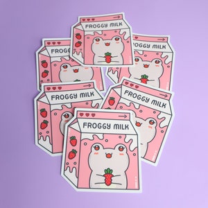 Kawaii Milk Sticker Strawberry Milk Frog Sticker Flavored Milk Sticker ...