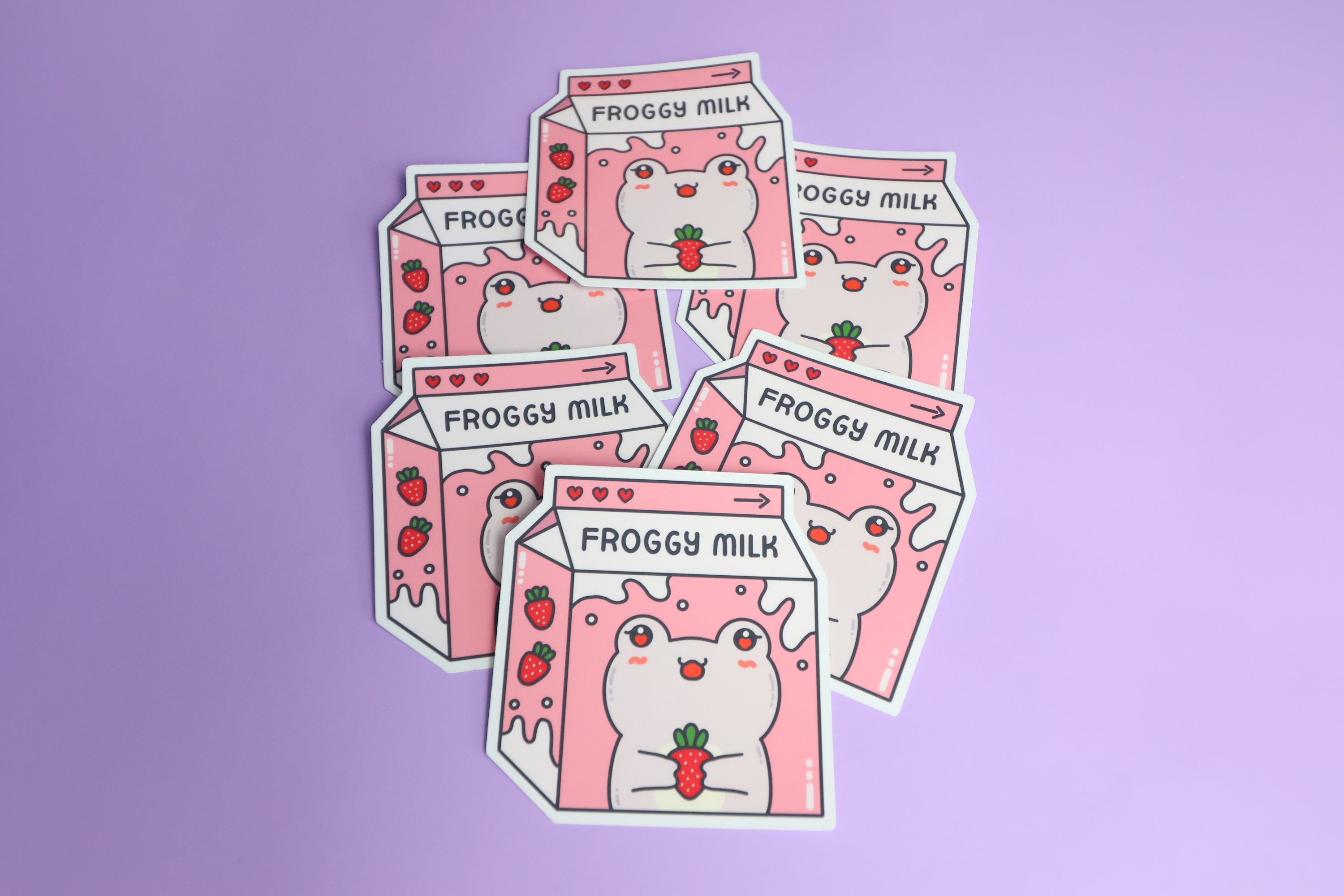 Kawaii Milk Sticker Strawberry Milk Frog Sticker Flavored Milk Sticker ...