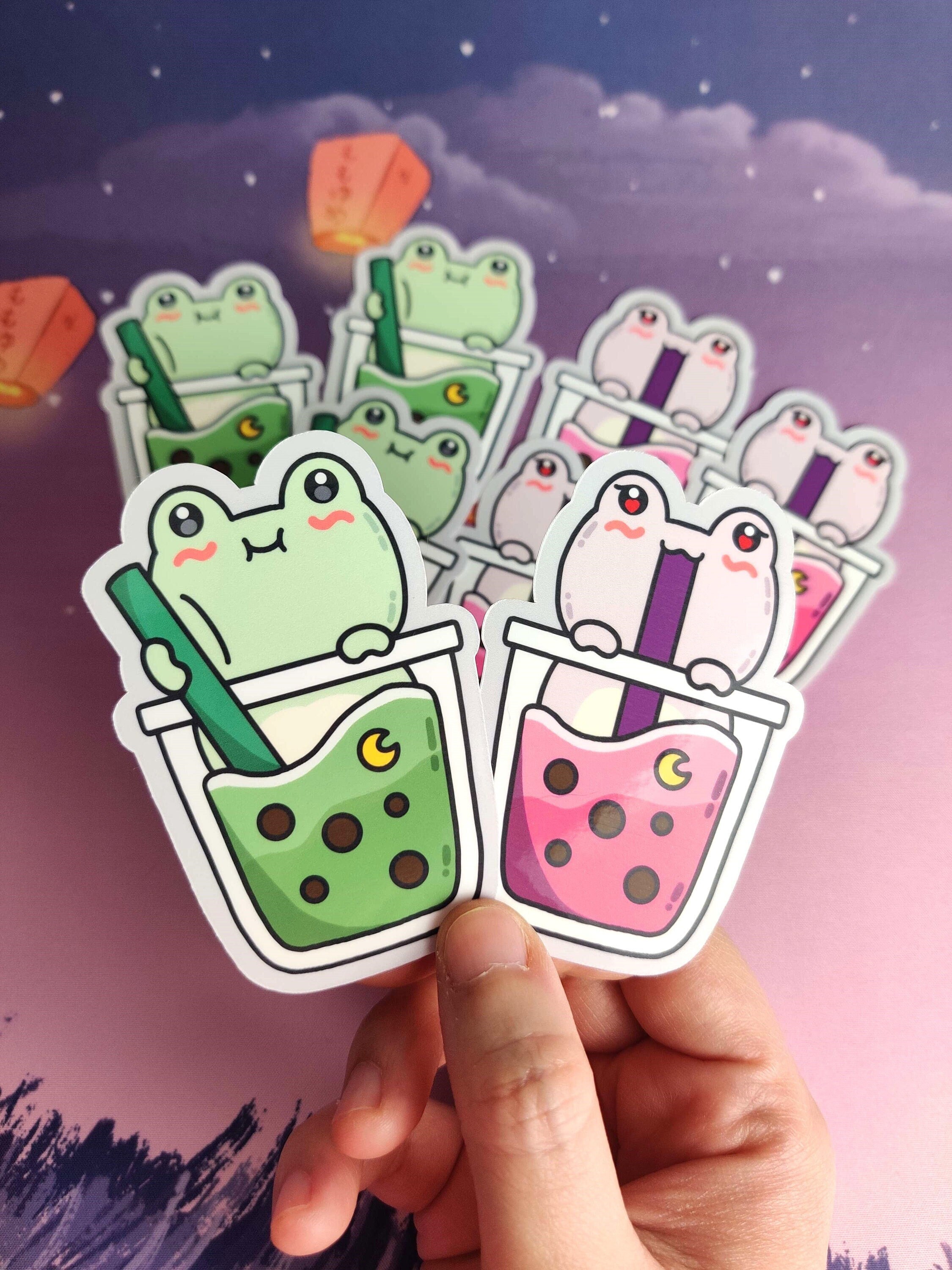 Frog Sticker Kawaii Boba Tea Sticker Bubble Tea Froggy - Etsy