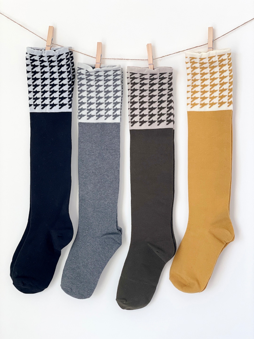 Cotton Knee Socks, Houndstooth Pattern Socks, Winter Socks, Golf Socks ...