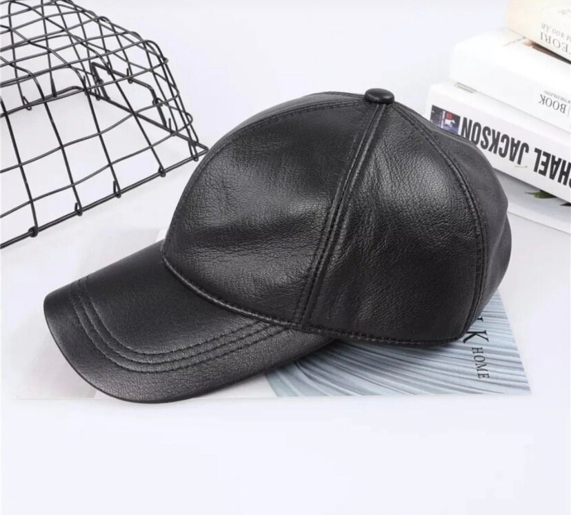 Black Leather Baseball Cap,adjustable Leather Cap, Hat, Unisex Cap ...