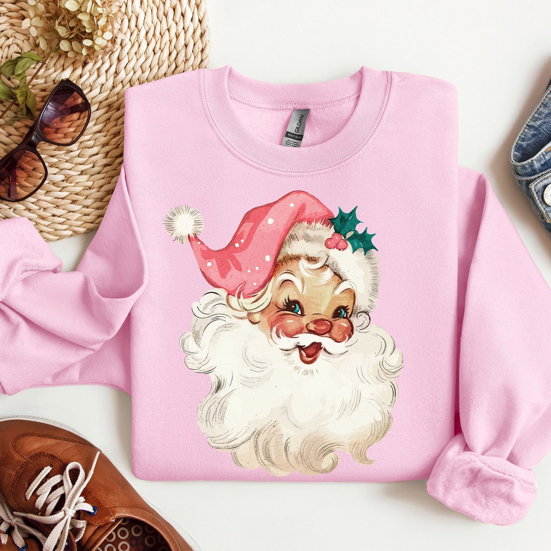 Pink Santa Retro Christmas Sweatshirt for Women Pink Christmas Matching ...
