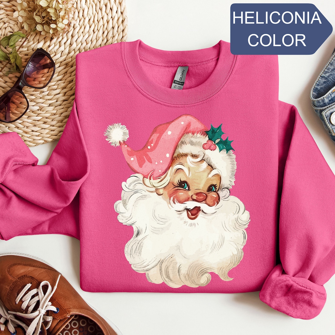 Pink Santa Retro Christmas T-shirts Sweatshirts for Women Pink ...