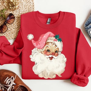 Pink Santa Retro Christmas T-shirts Sweatshirts for Women Pink ...