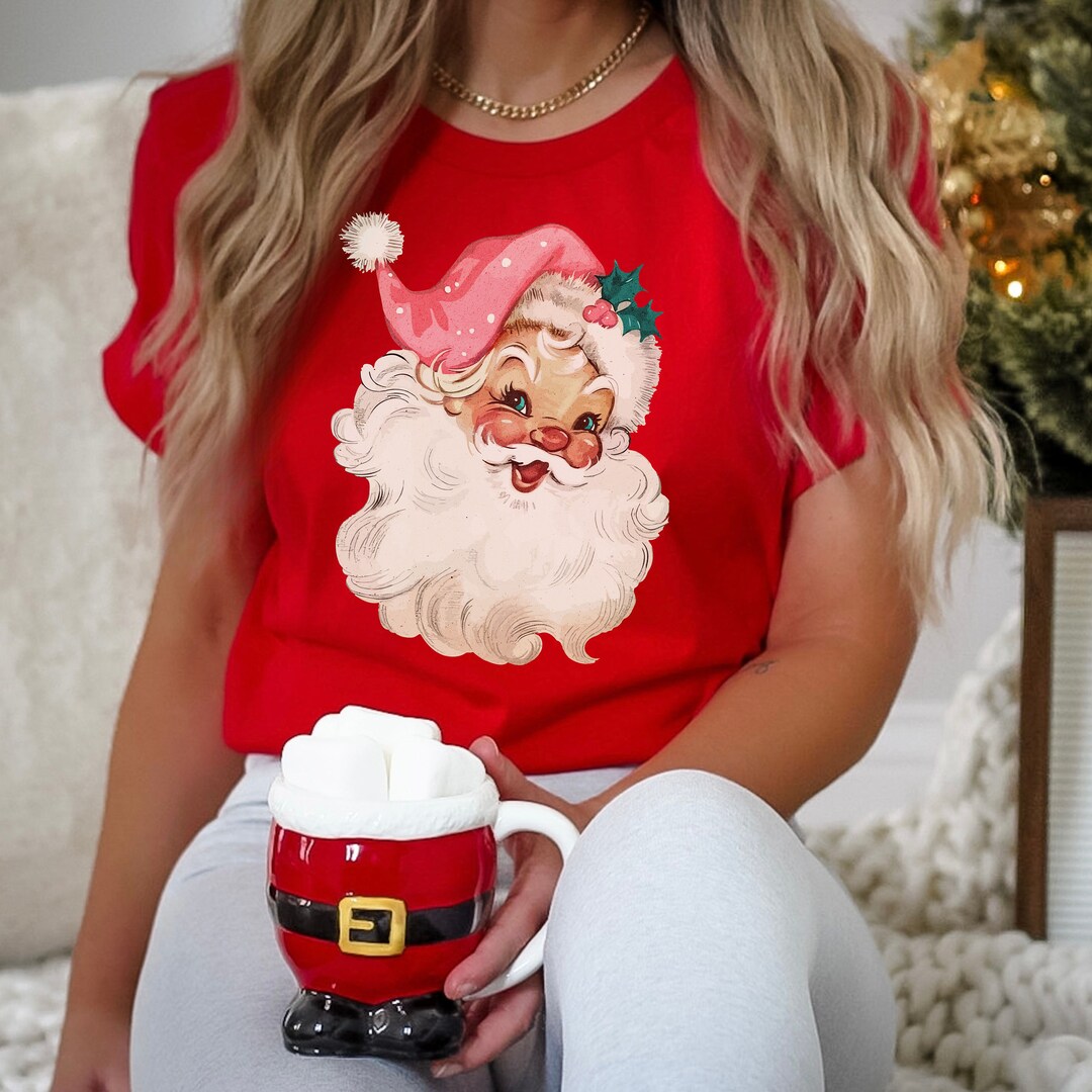 Pink Santa Retro Christmas T-shirts Sweatshirts for Women Pink ...