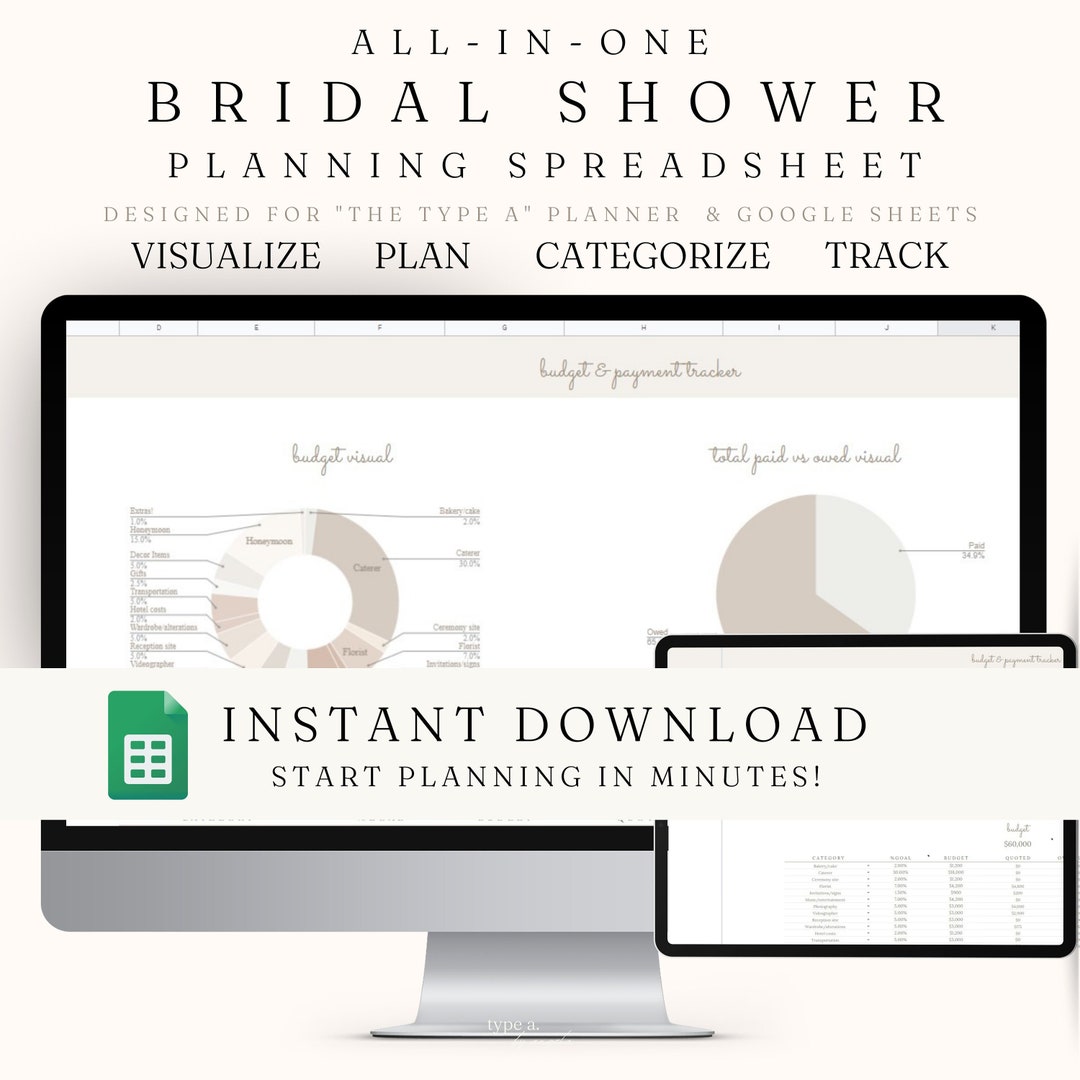 Bridal Shower Planner Spreadsheet, Planner Template, Google Sheets ...