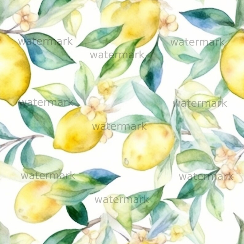 2 Files Seamless Pattern, Elegant Mediterranean Lemons, Delicate Lemons ...