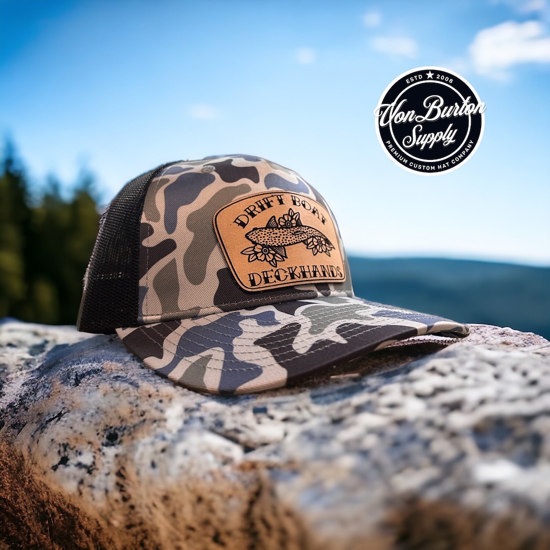 Old School Duck Camo Saltwater Five Panel Leather Patch Hat. - Etsy