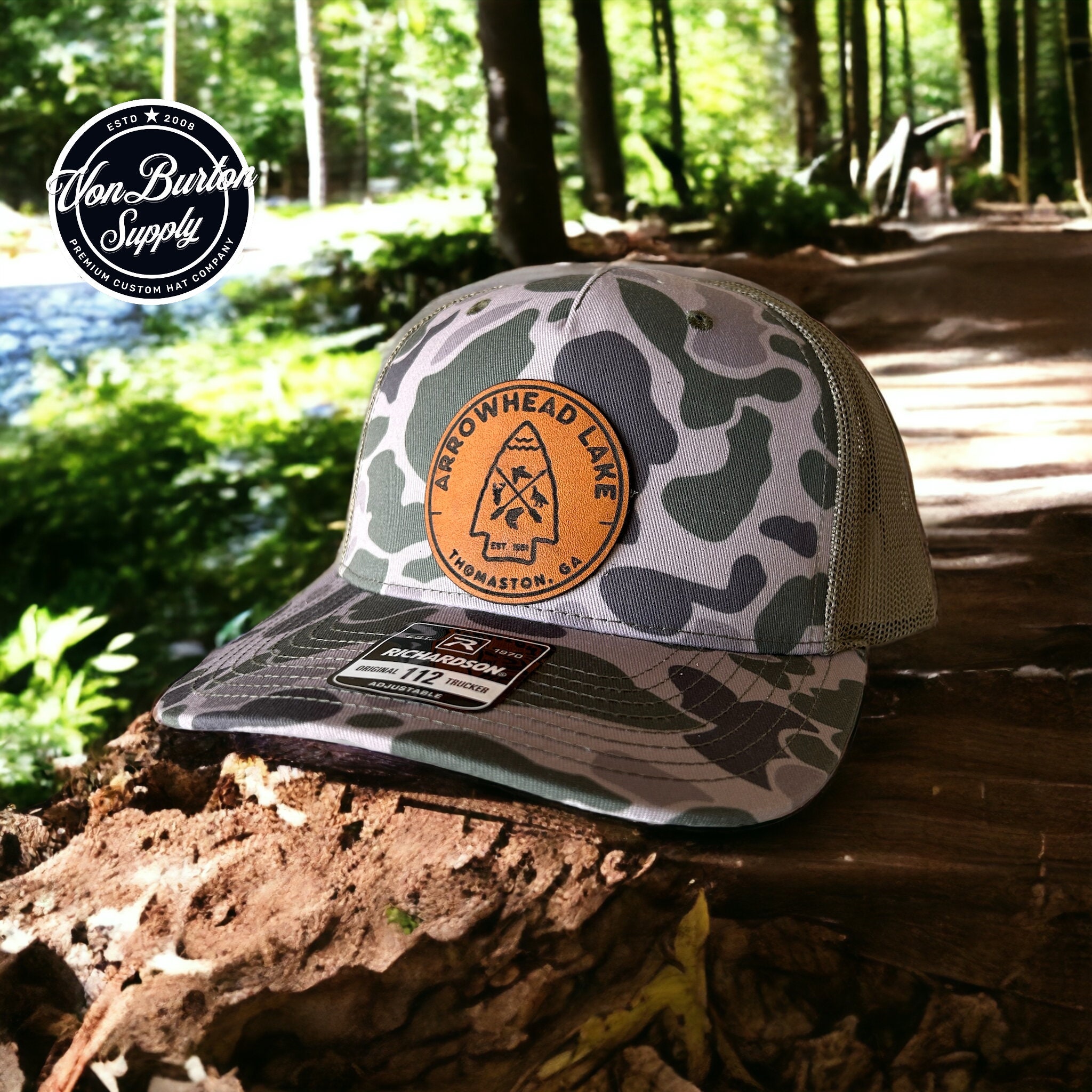 Custom Richardson 112 Pfp Duck Camo Leather Patch Trucker Hat Marsh Loden Duck Camo Richardson