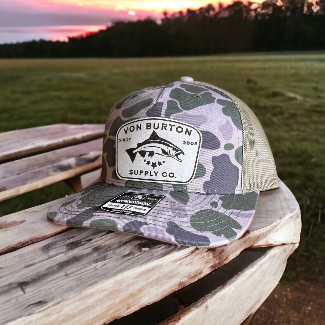 Custom Richardson 112 Pfp Duck Camo Leather Patch Trucker Hat Marsh Loden Duck Camo Richardson