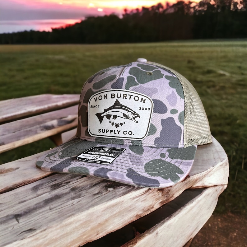 Custom Richardson 112 PFP Duck Camo Leather Patch Trucker Hat, Marsh ...