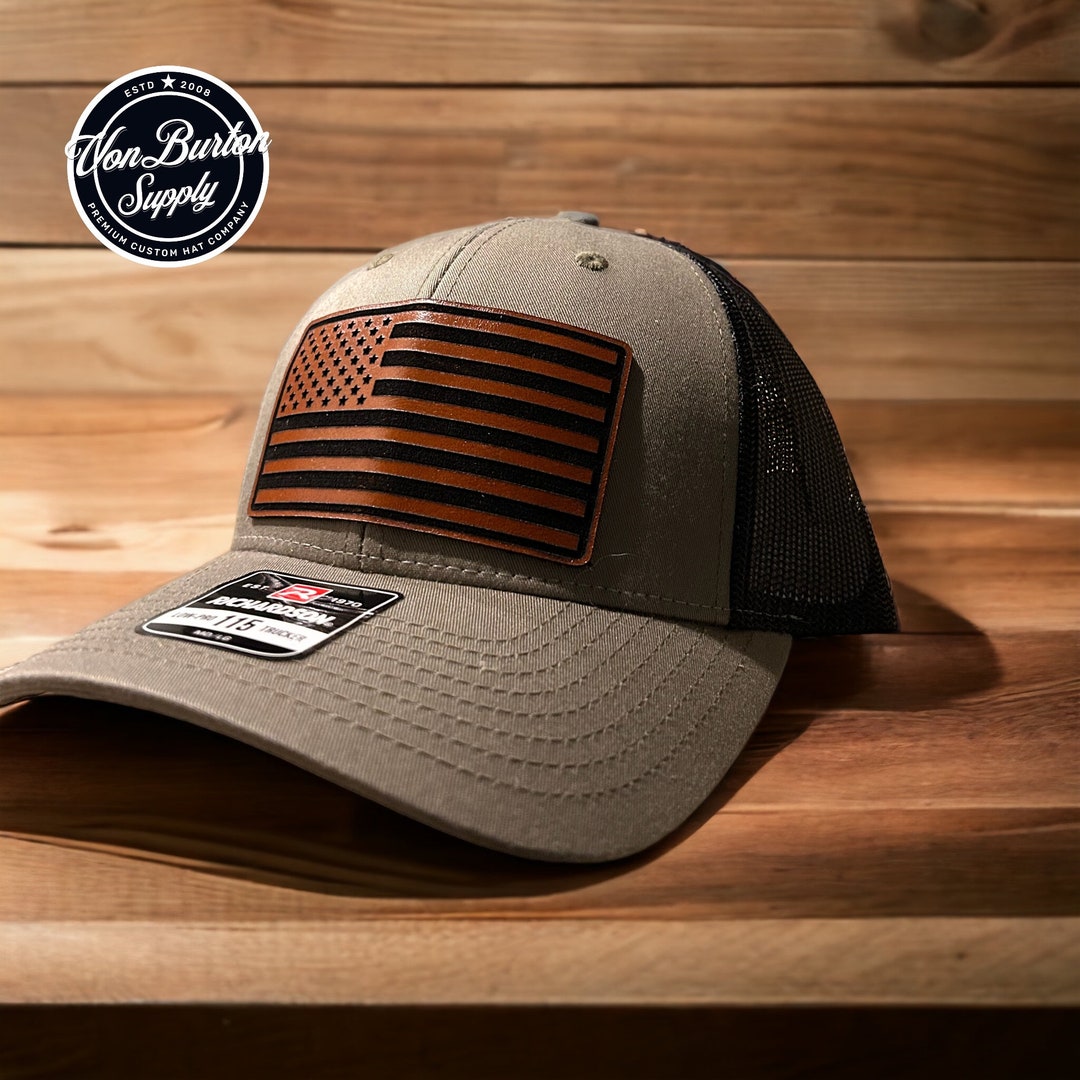 American Flag Leather Patch Hat Richardson 115 Low Profile - Etsy