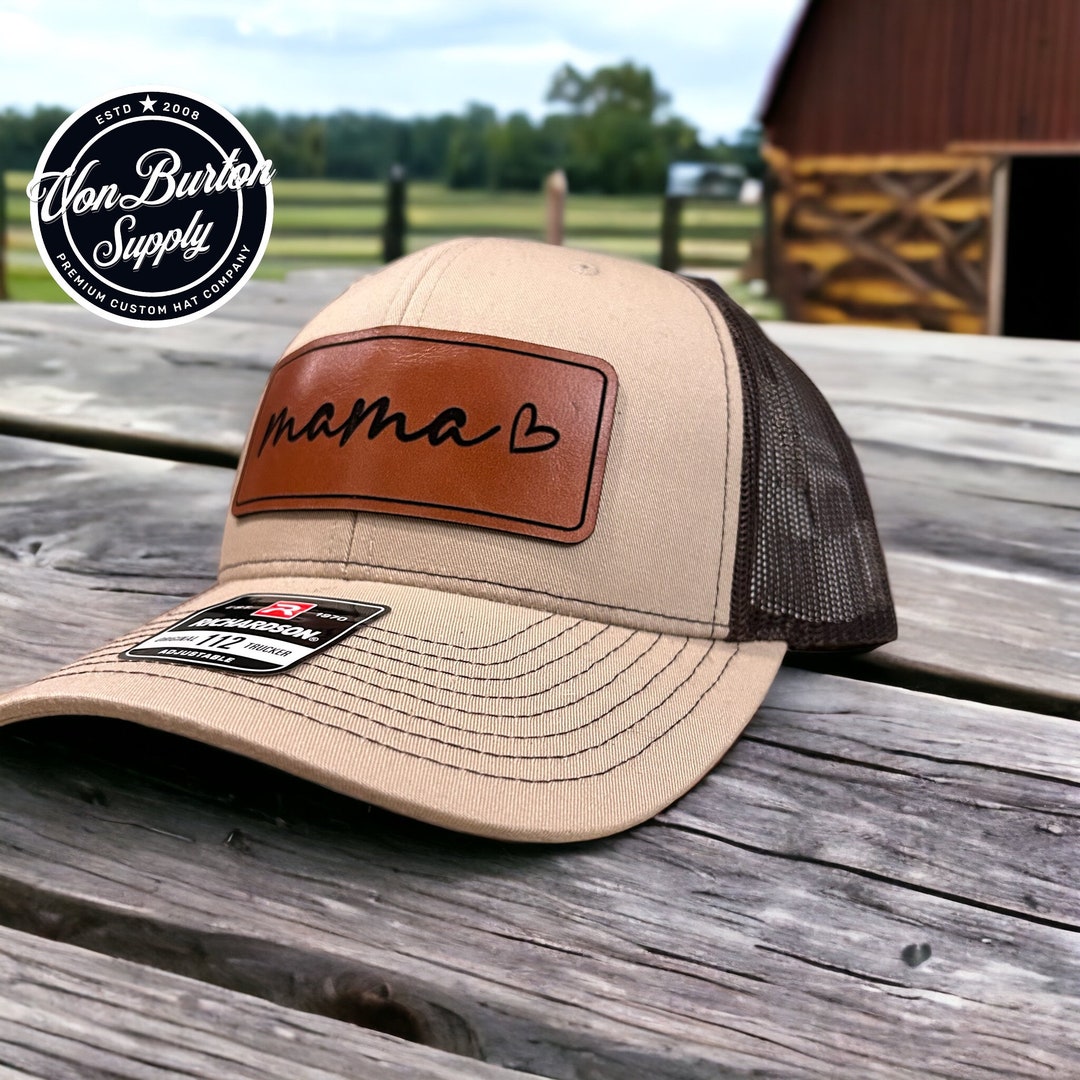 Mama Small Heart Leather Patch Hat, Richardson 112 With Mama Heart ...