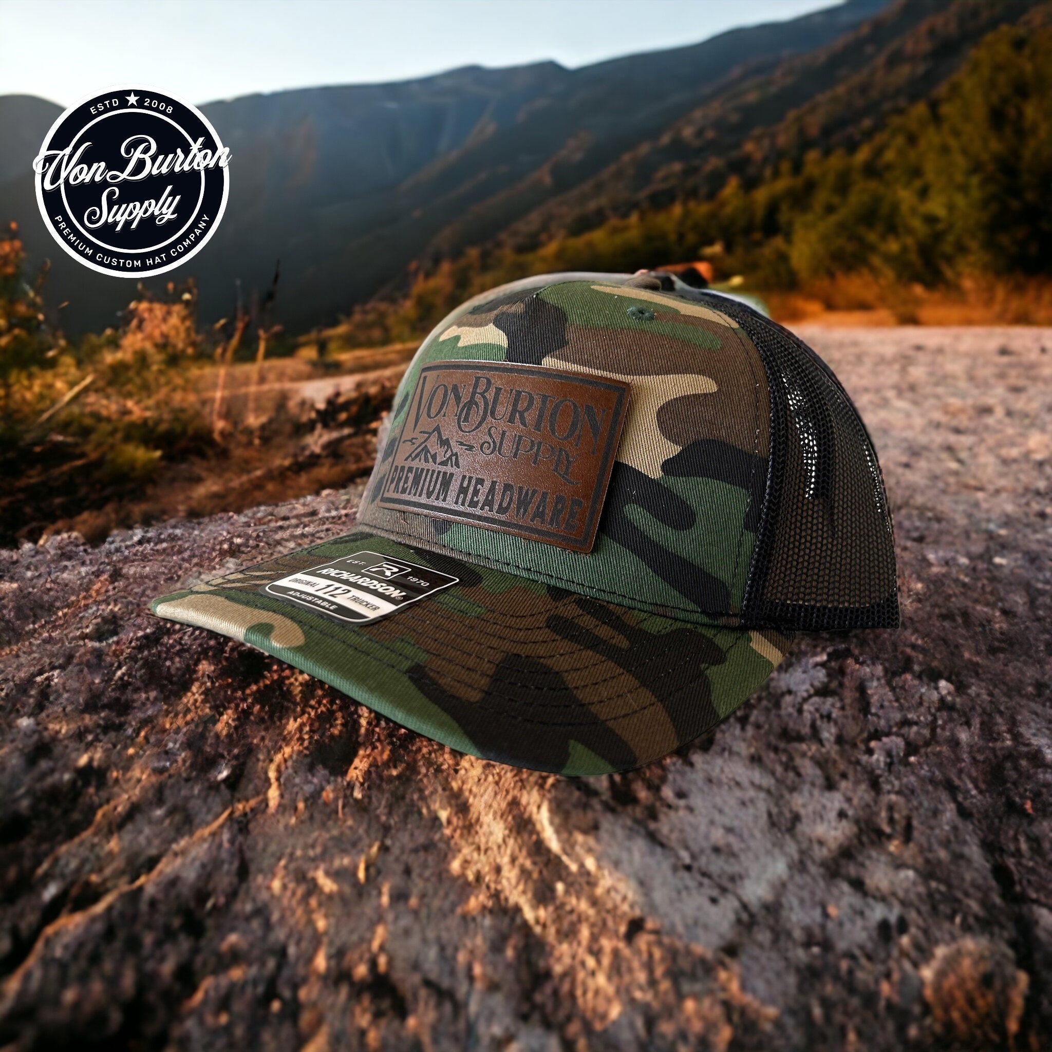 Custom Richardson 112 PFP Duck Camo Leather Patch Trucker Hat, Green ...