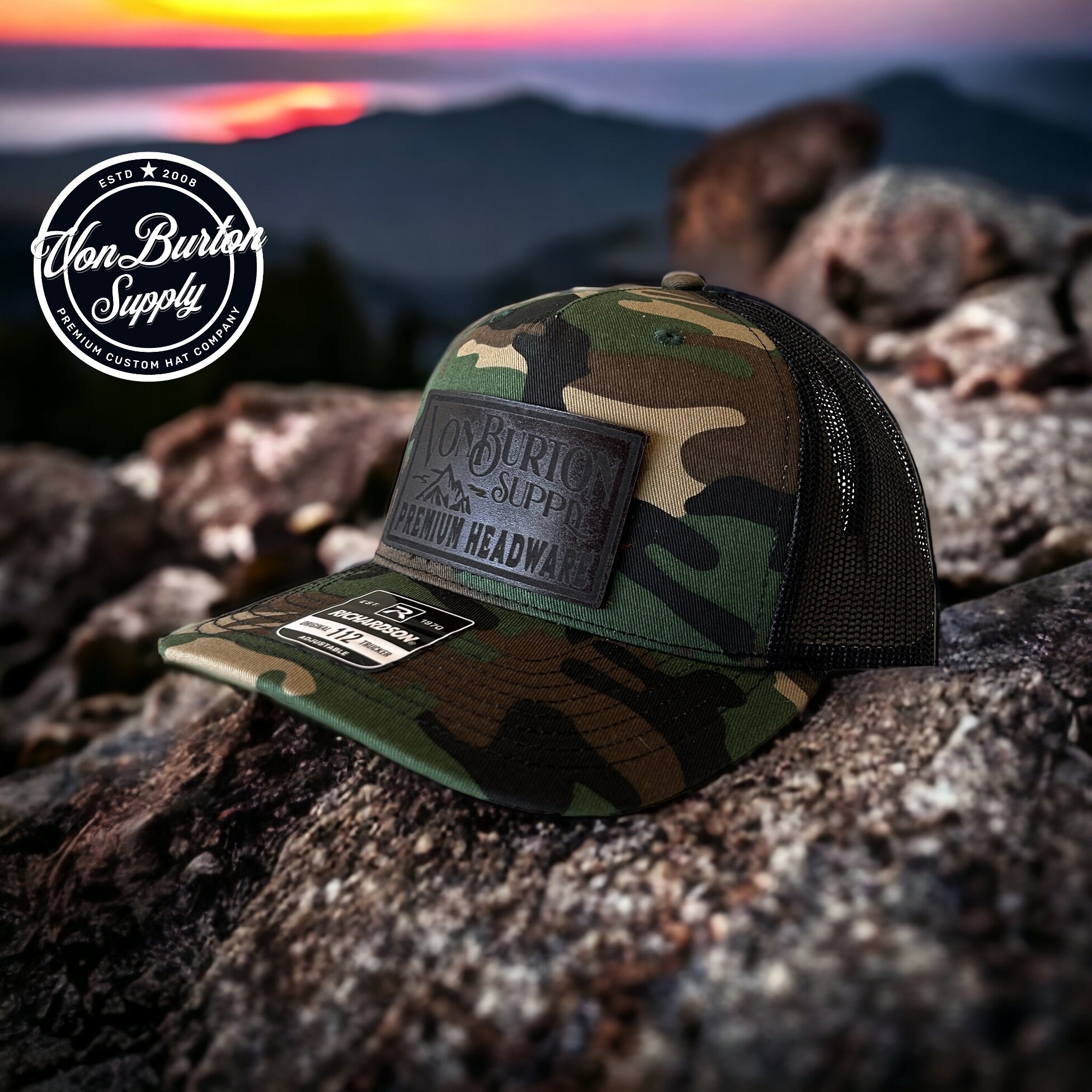 Custom Richardson 112 PFP Duck Camo Leather Patch Trucker Hat, Green ...